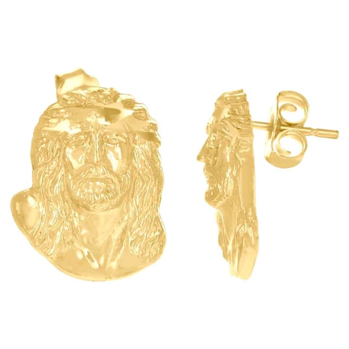 Diamond2Deal 10k Yellow Gold Religious Jesus Stud Earrings for Men - 16FWPA