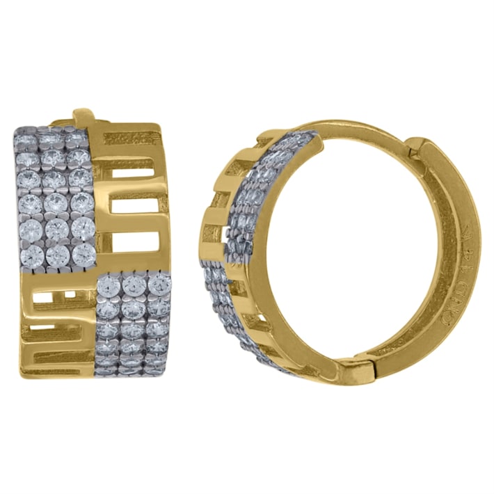 Diamond2Deal 14k Two-Tone Gold Cubic Zirconia Greek Key Huggie Hoop ...