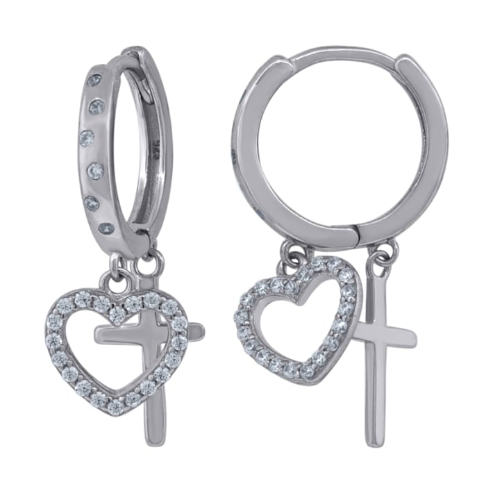 Diamond2Deal 925 Sterling Silver Cubic Zirconia Cross and Heart ...