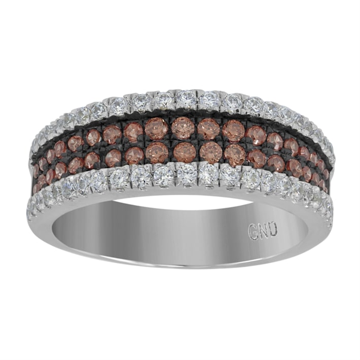 Diamond2Deal Rhodium Over Sterling White Brown Cubic-Zirconia 4 Rows ...