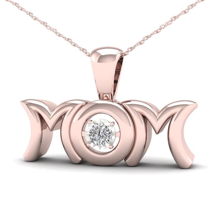Diamond2Deal 10K Rose Gold 0.01 Ct Diamond MOM Pendant With Chain ...