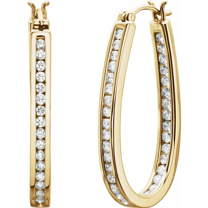 Diamond2Deal 14k Yellow Gold 1 CTW Diamond Inside-Outside 30 mm Hoop ...