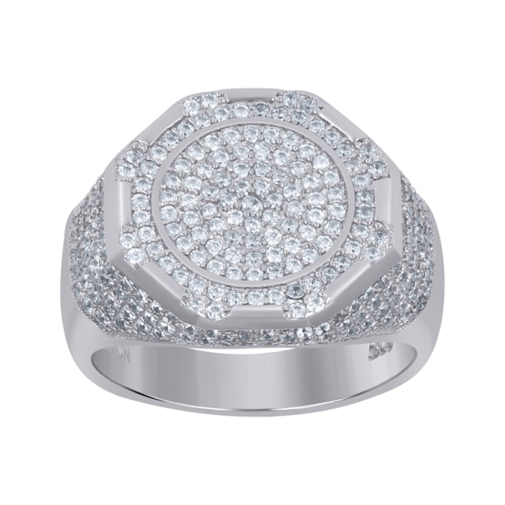 Diamond2Deal Rhodium Over Sterling Cubic-Zirconia Octagon Head Fashion ...