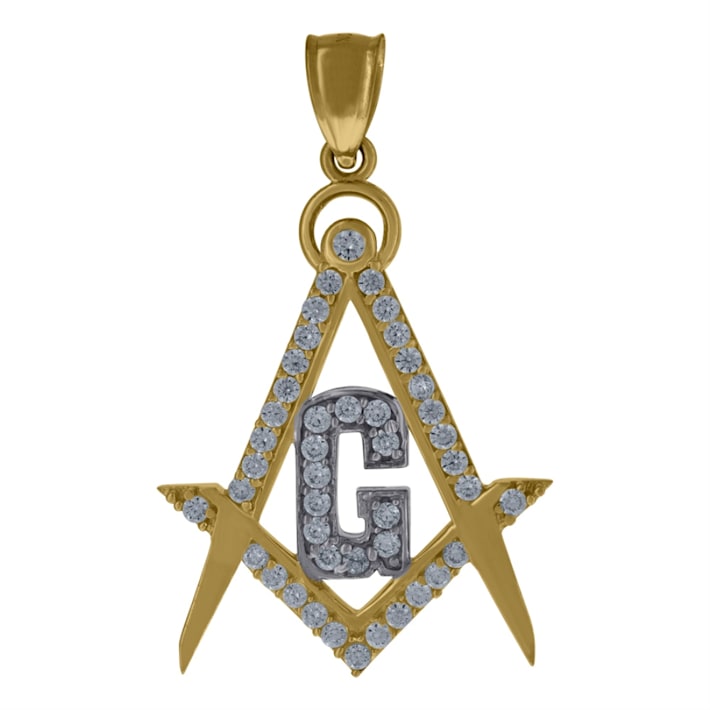 Diamond2Deal 10K Two-Tone Gold Cubic-Zirconia Masonic Pendant for Women ...
