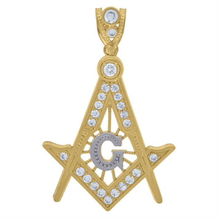 Diamond2Deal 10K Two-Tone Gold Cubic Zirconia Masonic Freemasonry ...