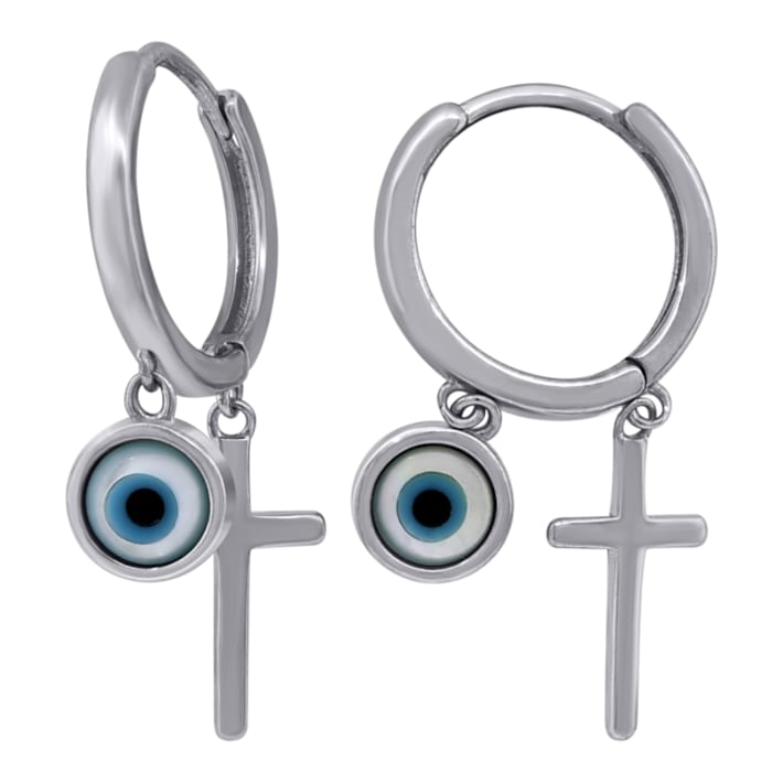 Diamond2Deal 925 Sterling Silver Cross and Evil Eye Religious Dangle ...