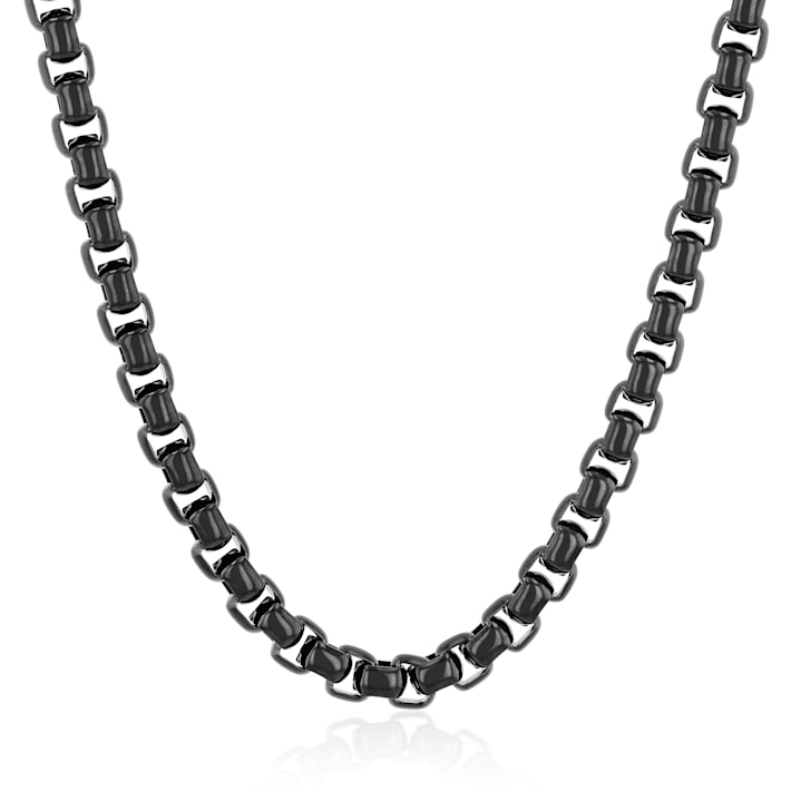 Stainless Steel Black Ion Plated 24 Inch Box Link Chain - 12JZ1A