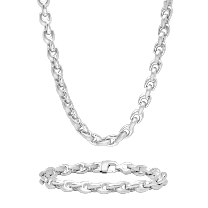 Stainless Steel Wishbone Chain Necklace and Bracelet Set - 1LD2TA