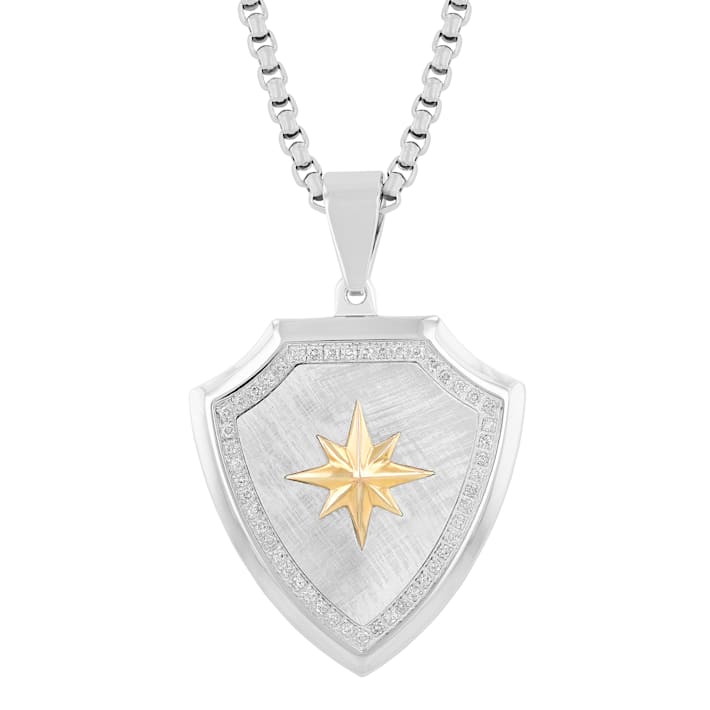 1/2CTW Diamond Stainless Steel and 10K Gold Star Shield Pendant - 16YYLA