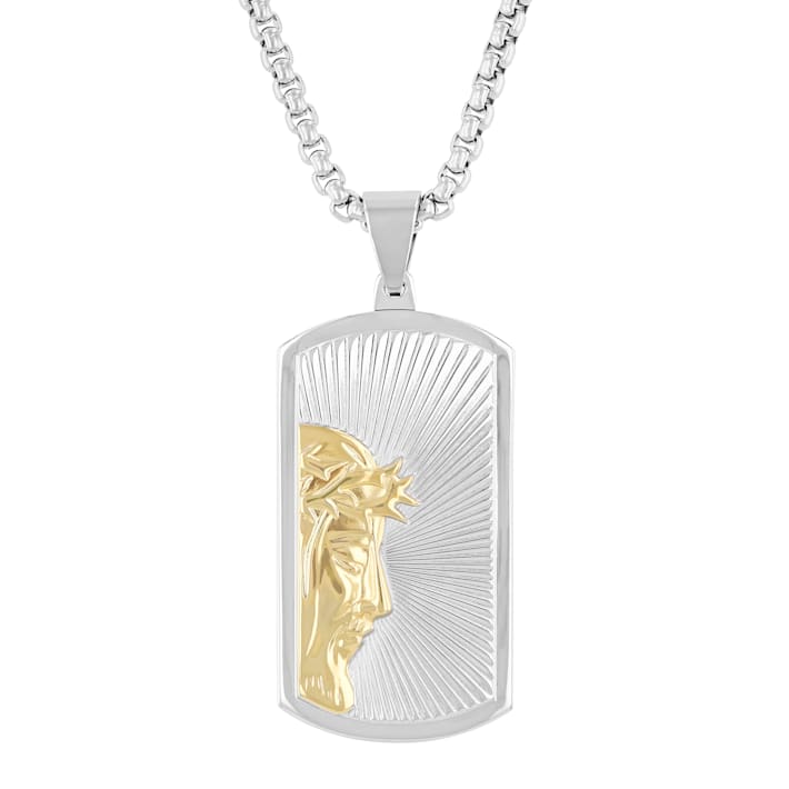 Two-Tone Stainless Steel Jesus Dog Tag Pendant - 12J80A