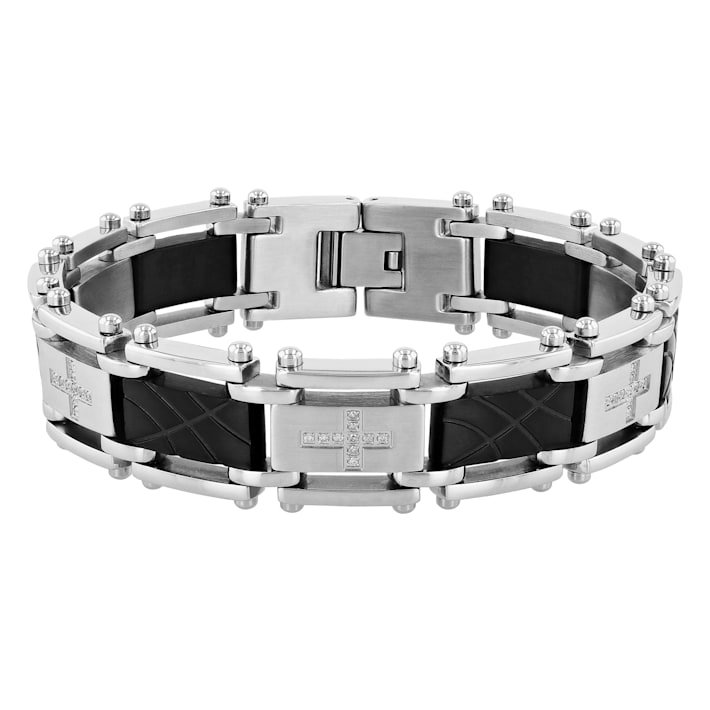 1/4CTW Diamond Two Tone Stainless Steel Cross Link Bracelet - 16W20A
