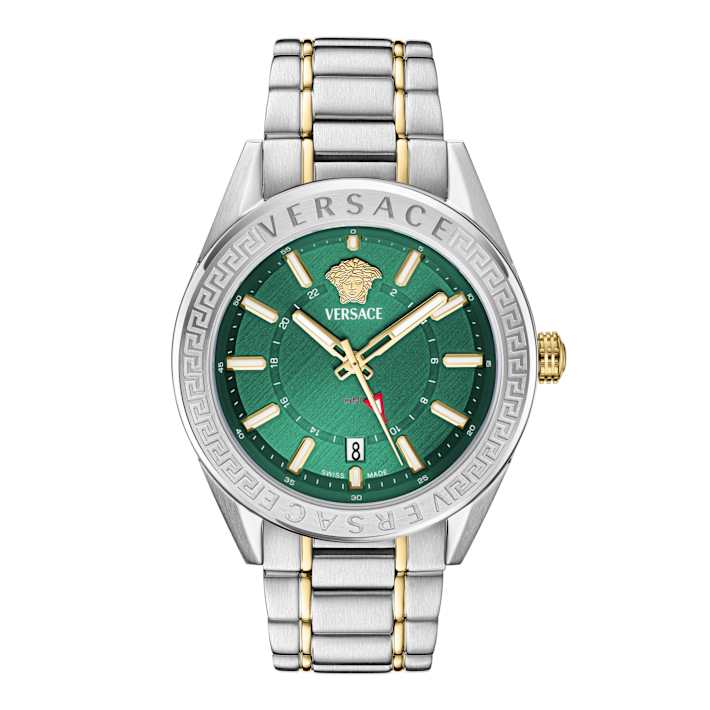 V-Code GMT Green Sunray Dial Two-tone Stainless Steel Bracelet Watch ...