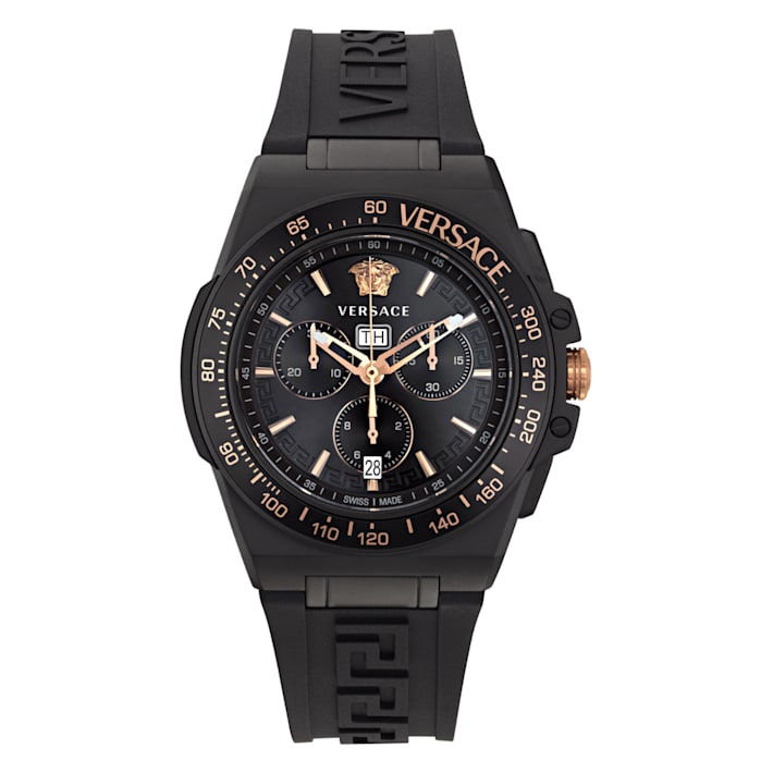 Versace Greca Extreme Chrono Black Dial Black Silicone Strap Watch - 1637MC