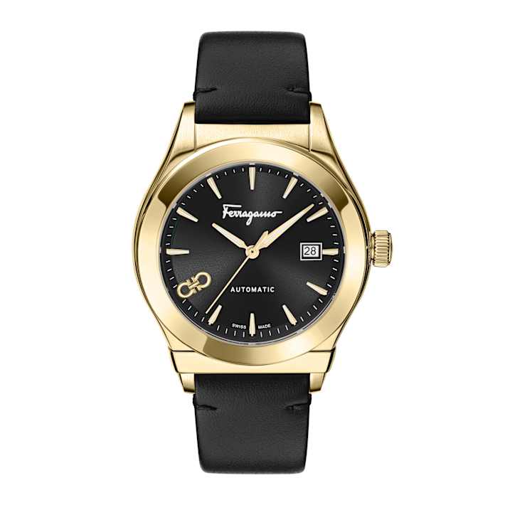 Ferragamo 1927 Black Dial Leather Strap Automatic Watch - 122YJA
