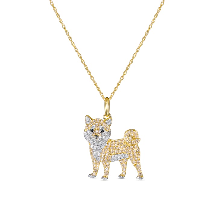18K Tri-color Gold Over Sterling Silver Shiba Inu Pendant with Chain ...