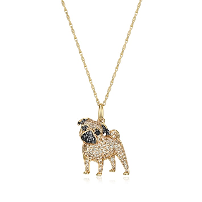 18K Two-tone Gold Over Sterling Silver Curious Pug Pendant with Chain ...