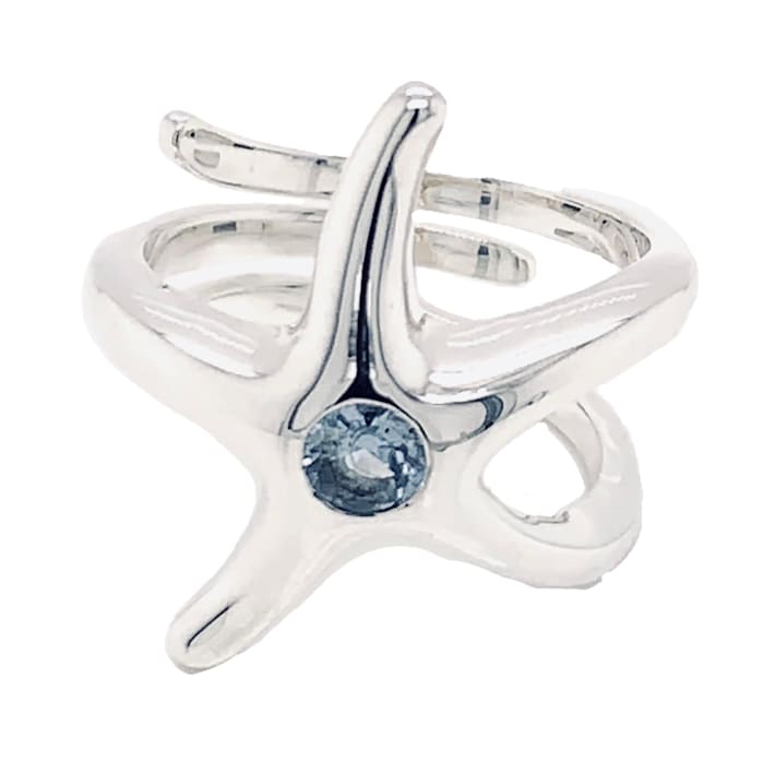 Sterling Silver Starfish Ring with Blue CZ Center. - 12GFNA