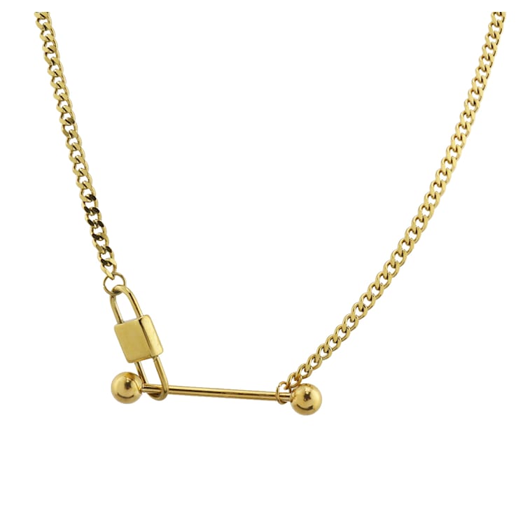 Brett 18K Hypoallergenic Steel Bar Lock Necklace - 1149WA
