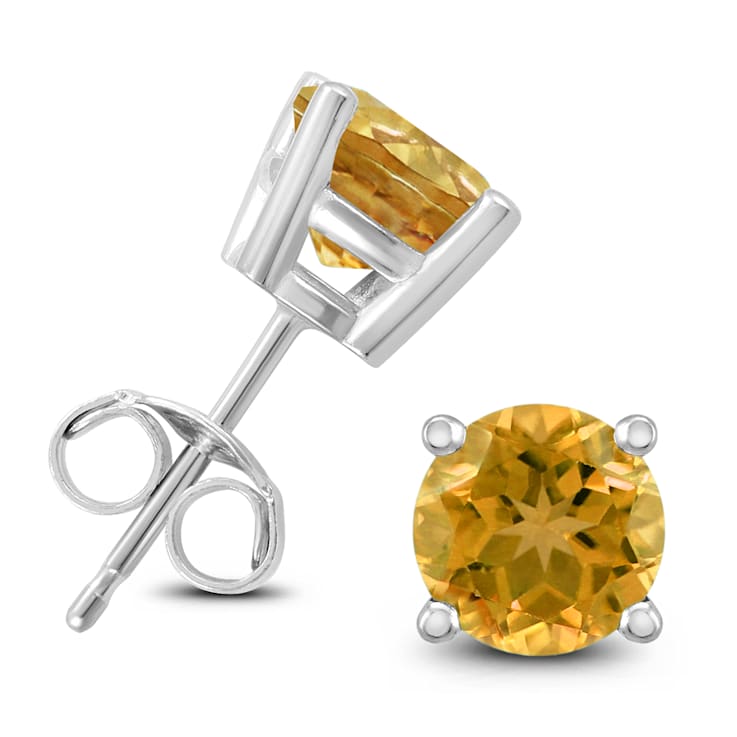 14K White Gold 7MM Round Citrine Earrings