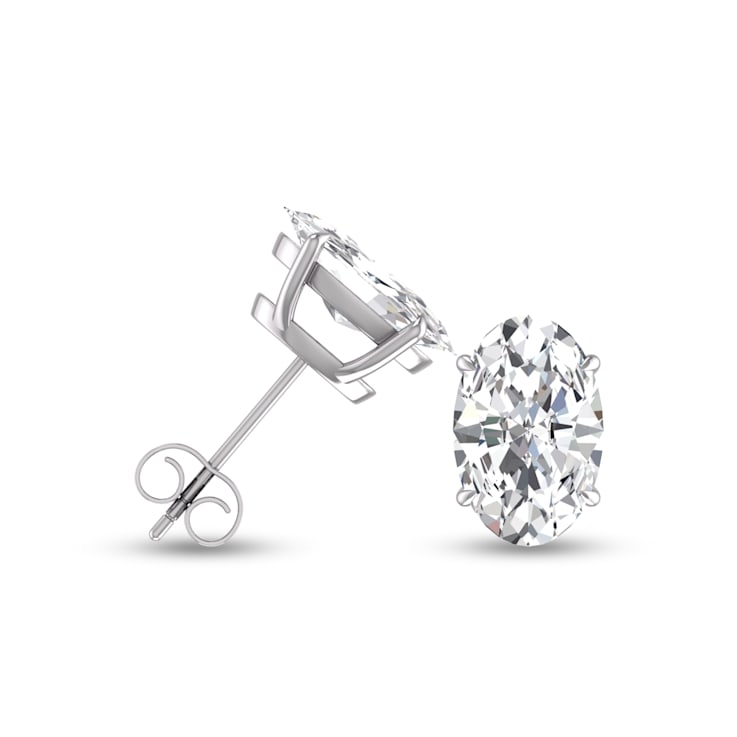 Lab Grown 1 Carat Oval Solitaire Diamond Earrings in 14K White Gold ...