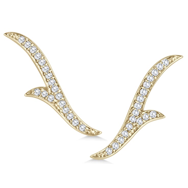 1/5 CTW Genuine Diamond Leaf Climber Earrings in 14K Yellow Gold - 12QZ5A