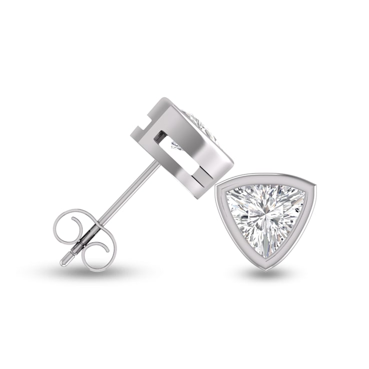 Lab Grown 1 Carat Trillion Shaped Bezel Set Solitaire Diamond Earrings ...