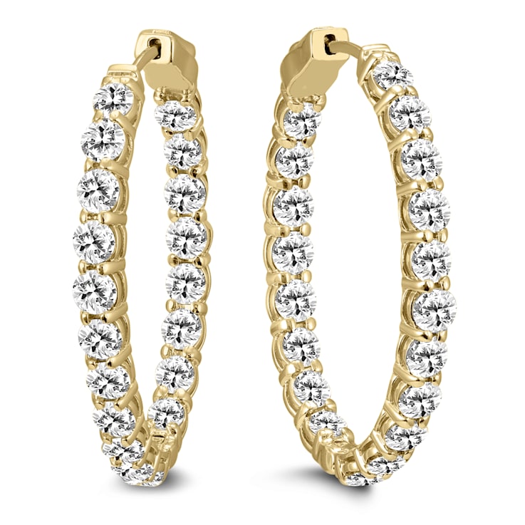 10 Carat TW Oval Diamond Hoop Earrings with Push Button Locks in 14K ...
