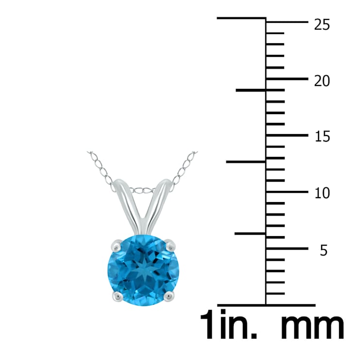 14K White Gold 5MM Round Blue Topaz Pendant - 1TZV4A