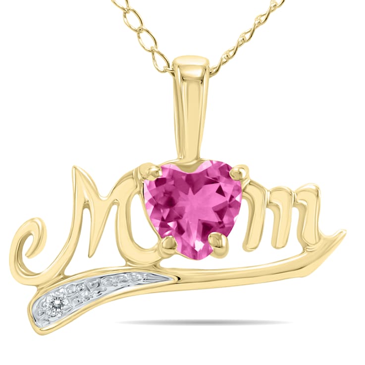 Pink Topaz and Diamond MOM Pendant in 10K Yellow Gold - 1724WA
