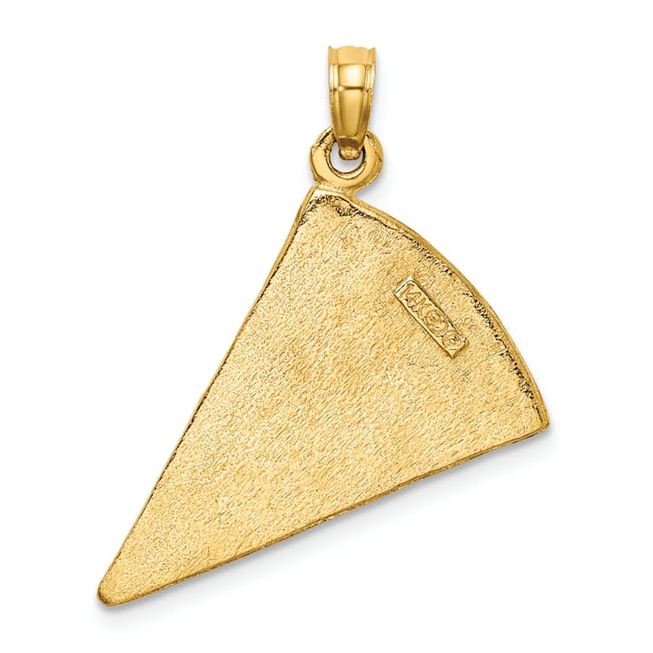 14k Yellow Gold with Enamel Large Pepperoni Pizza Slice Pendant - 1CZG2A