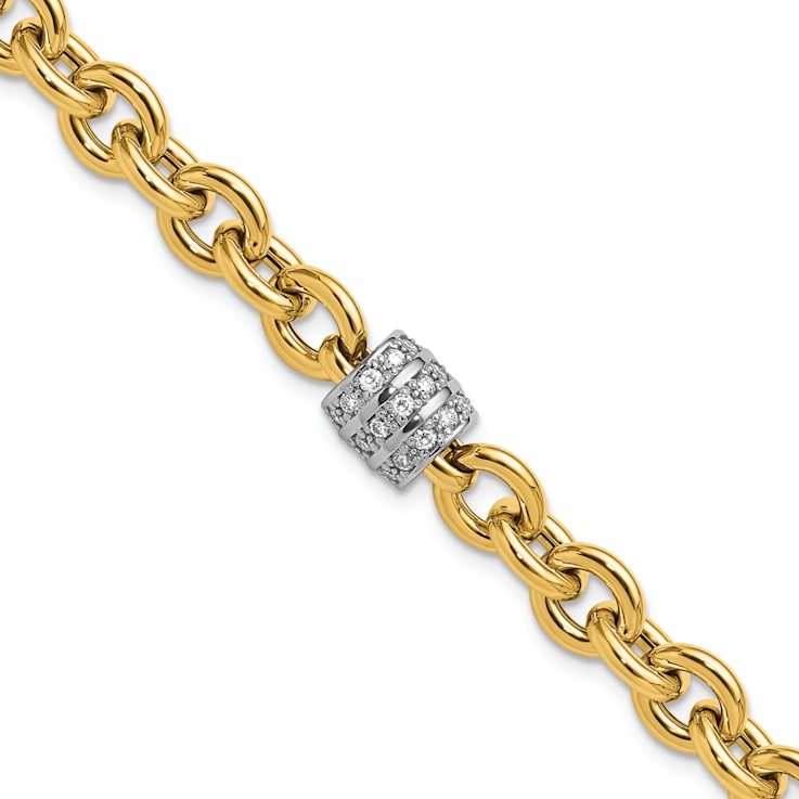 14K Yellow Gold with White Rhodium Diamond Oval Link 8-inch Bracelet 0 ...