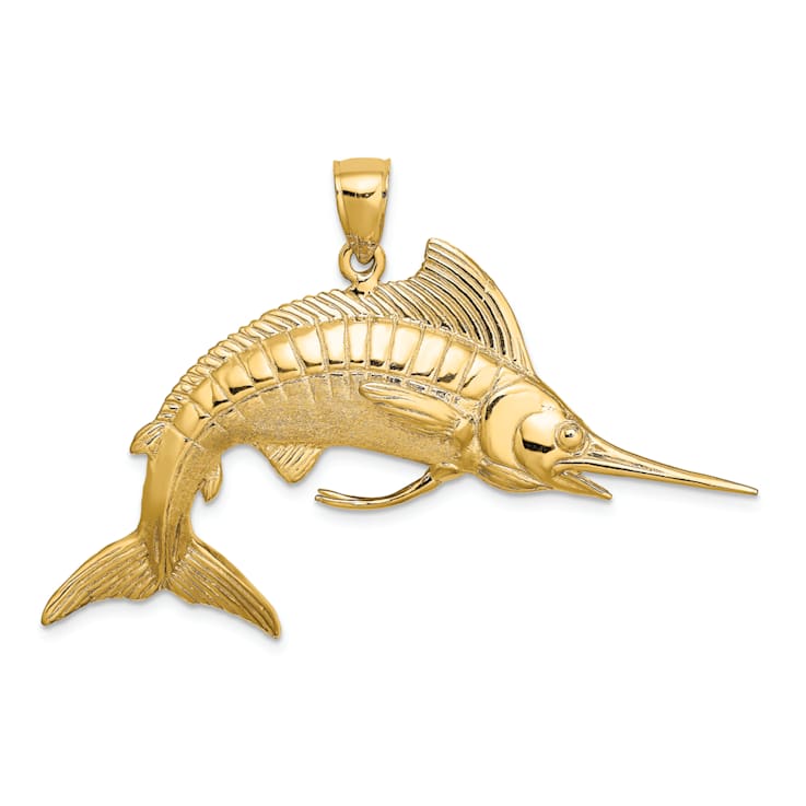 14k Yellow Gold 3D Polished Satin and Textured White Marlin Charm - 14FB9A