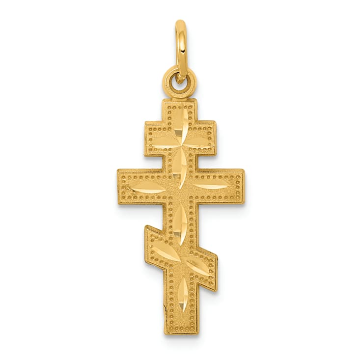 14K Yellow Gold Eastern Orthodox Cross Charm - 12S6CA