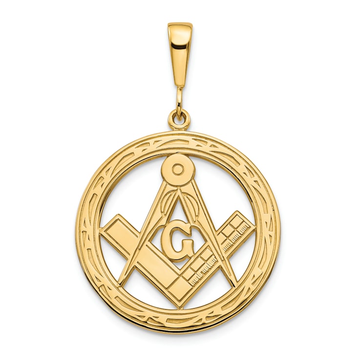 14k Yellow Gold Polished and Textured Large Masonic Symbol Pendant - 14G68A
