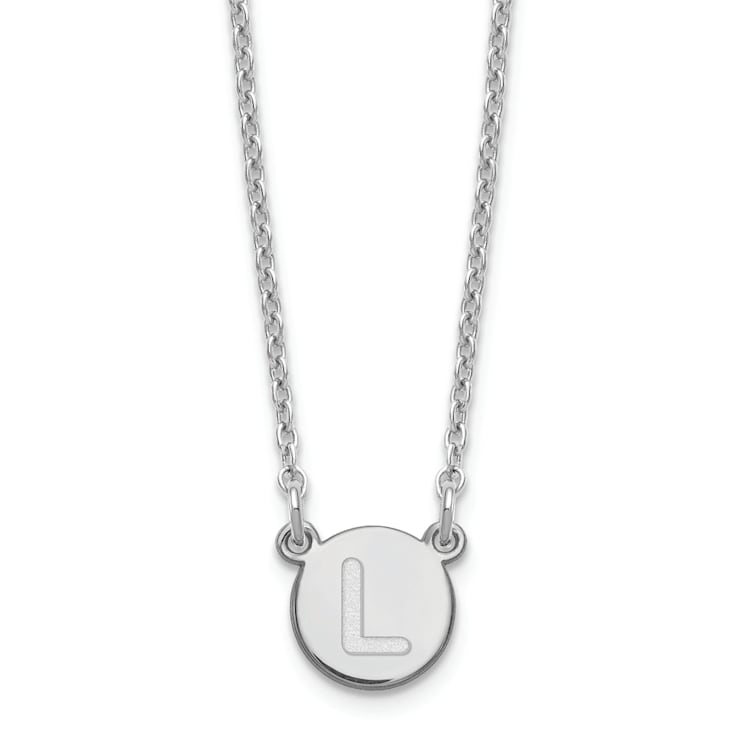 Rhodium Over Sterling Silver Tiny Circle Block Letter L Initial Necklace