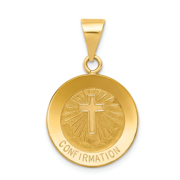14K Yellow Gold Polished and Satin Confirmation Medal Hollow Pendant ...