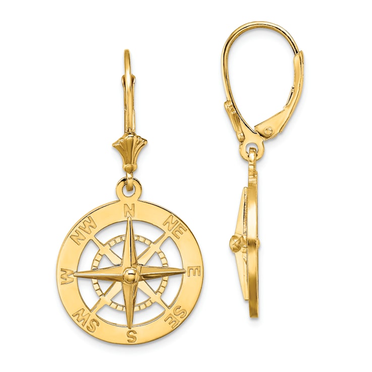 14k Yellow Gold Nautical Compass Dangle Earrings - 1BG56A