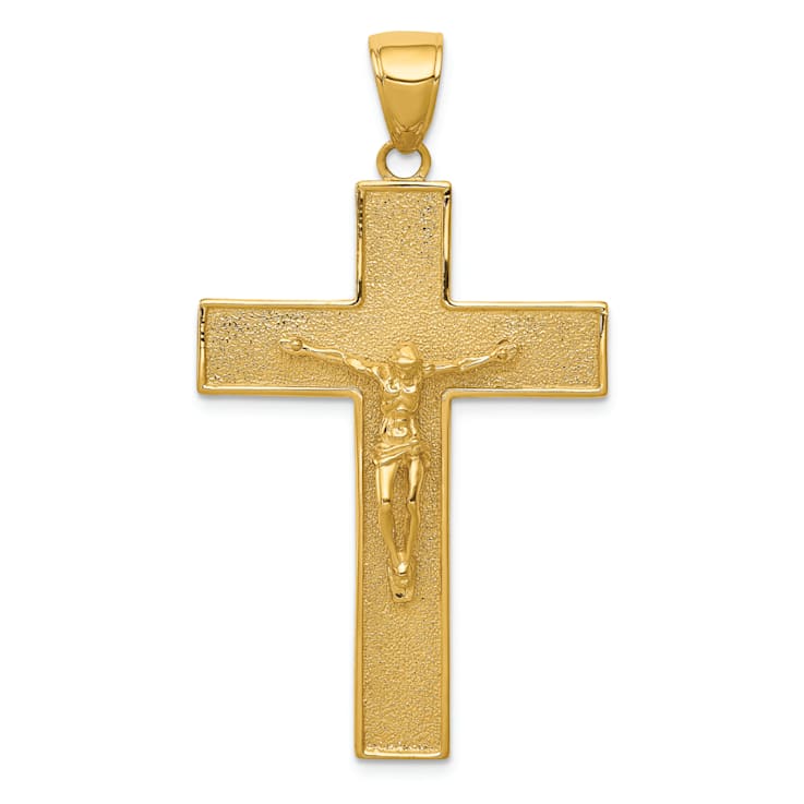 14K Yellow Gold Textured Crucifix Latin Cross Pendant - 12N93A
