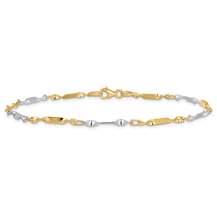 14K Two-tone Polished Twisted Link Anklet - 17KD5A