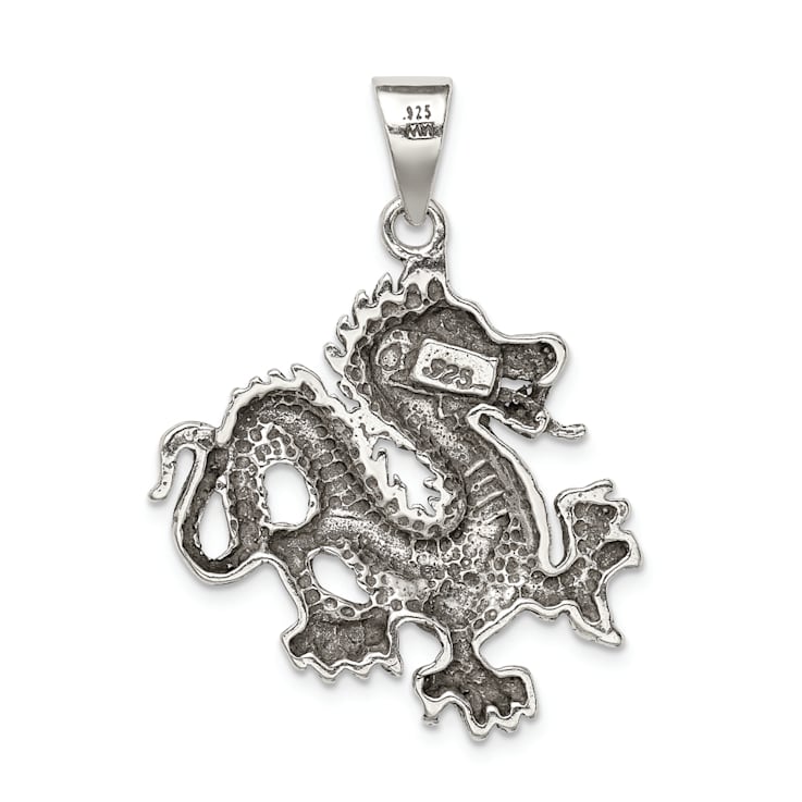 Sterling Silver Antiqued and Textured Chinese Dragon Pendant - 1D436A