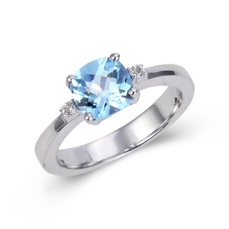 Square Cushion Blue Topaz with White Topaz Accents Sterling Silver ...