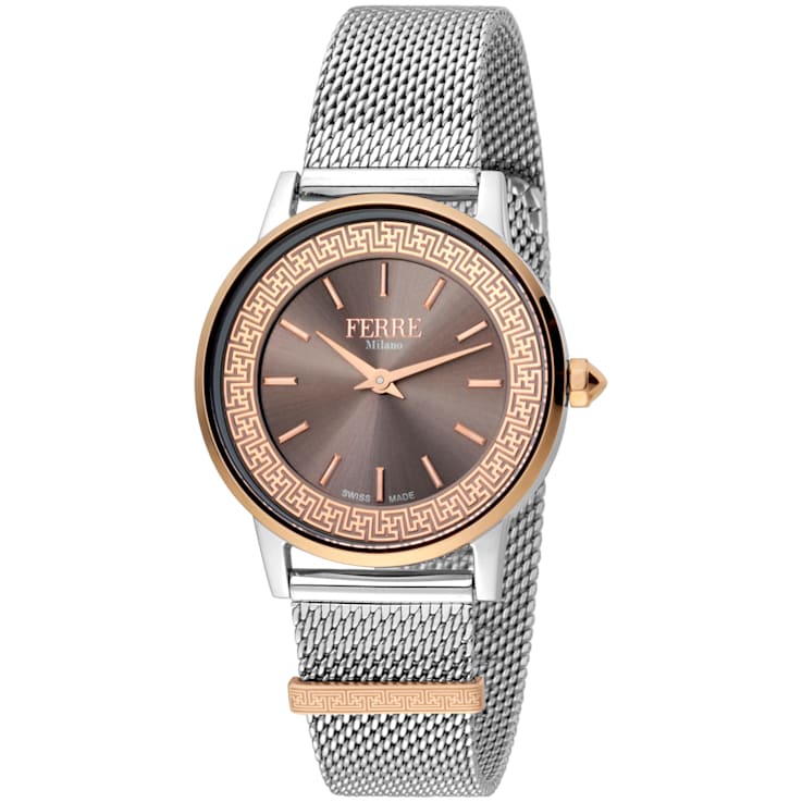 Ferre Milano Women's Classic Brown Dial Stainless Steel Watch - 12S5BA