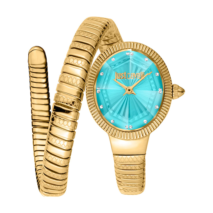 Just Cavalli Women's Ardea Turquoise Dial, Yellow Stainless Steel Watch ...