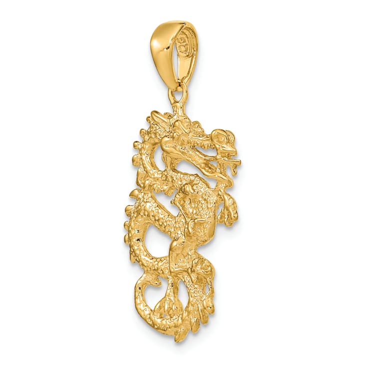 10K Yellow Gold Solid 3D Dragon Pendant - 187C1A