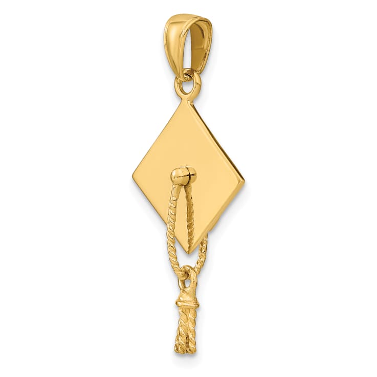 14K Yellow Gold Solid Polished 3-D Graduation Cap Pendant - 16MZ9A