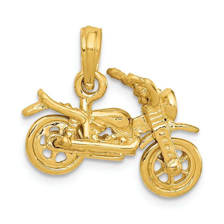 14k Yellow Gold 3D Textured Moveable Motorcycle Pendant - 1CM72A