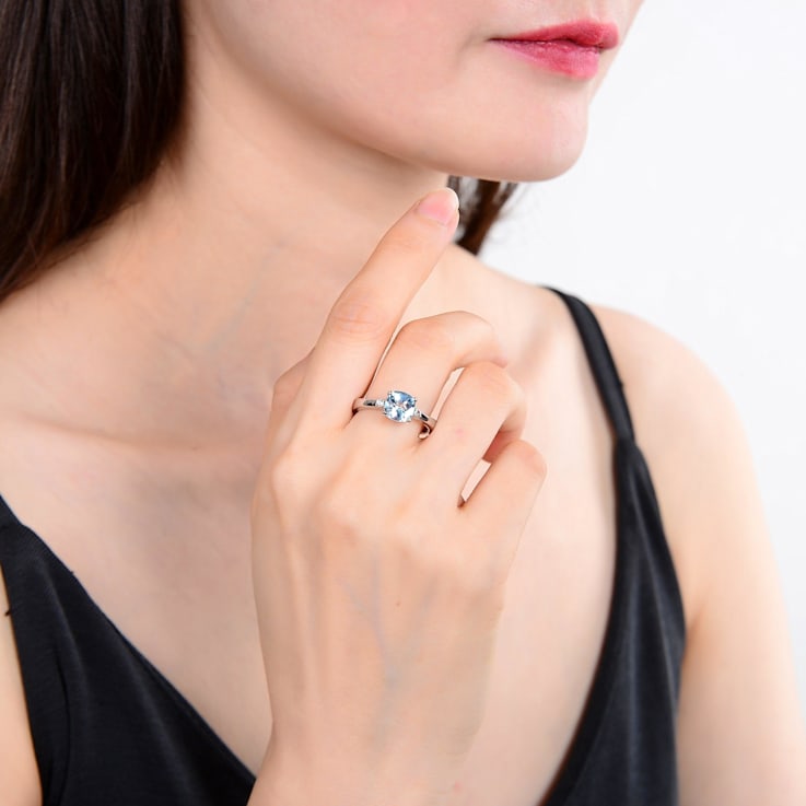 Square Cushion Blue Topaz with White Topaz Accents Sterling Silver ...