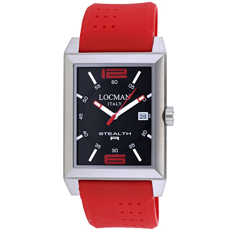 Locman Men's Classic Black Dial Red Rubber Strap Watch - 1CN5VA