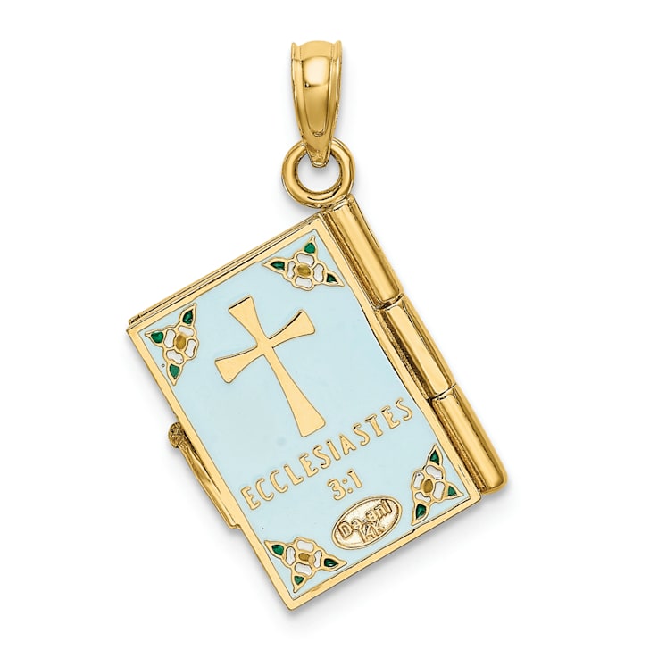 14K Yellow Gold 3-D Enamel Ecclesiastes Book Moveable Pages Charm - 1BLHSA