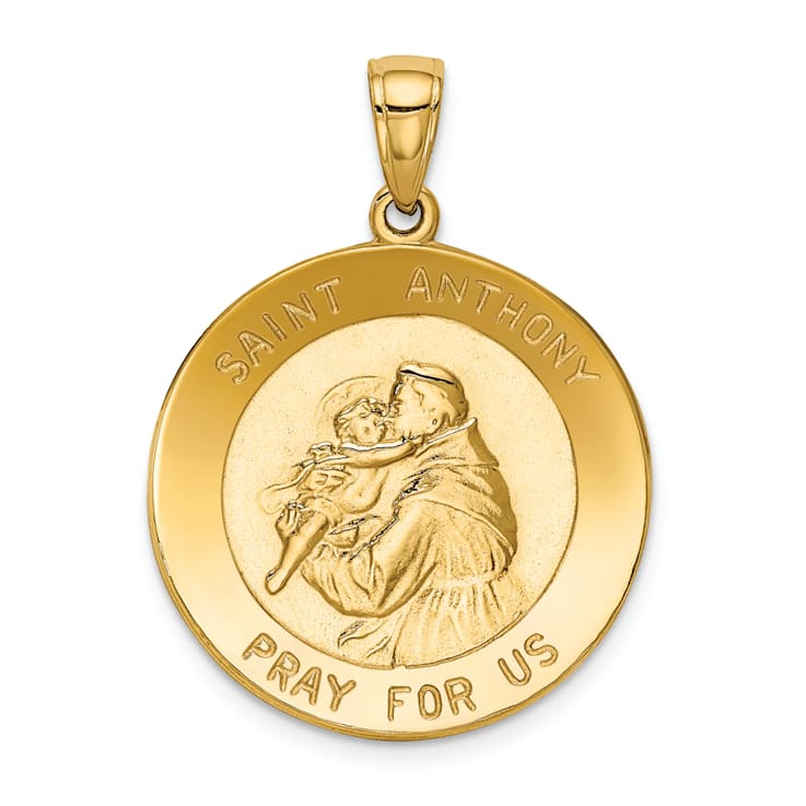 14K Yellow Gold Saint Anthony Large Round Medal Pendant - 11SD0A
